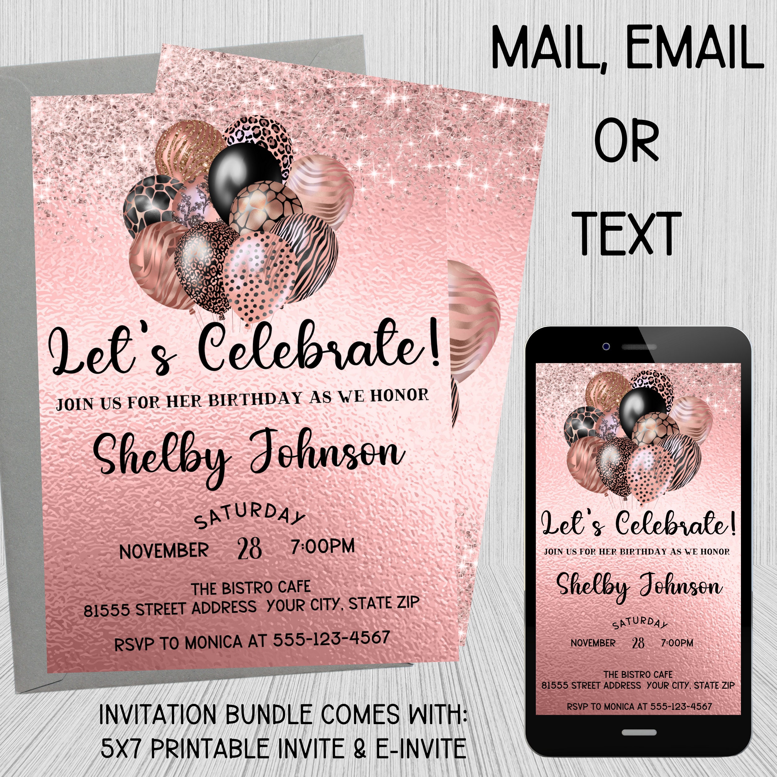 Editable Rose Gold Birthday Invitation Rose Gold Invite Rose - Etsy