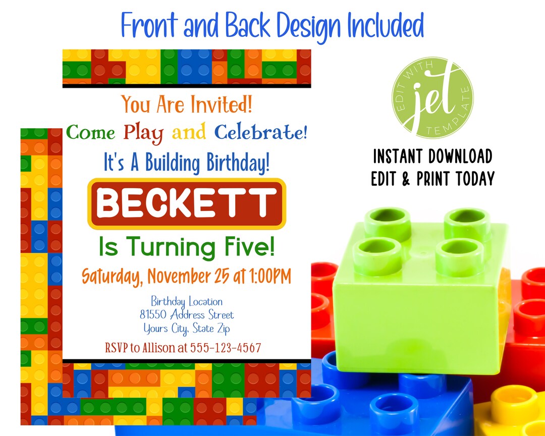 Editable Building Block Invitation, Building Block Birthday Invitation ...