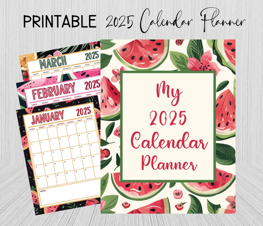 Watermelon Calendar, 2025 Calendar Planner, Monthly Planner, Digital ...