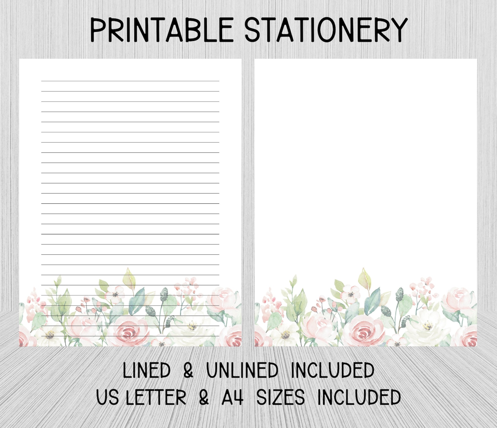 Printable Floral Stationery, Printable Writing Paper, Stationery Paper ...