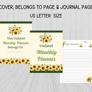 Sunflower Undated Monthly Planner, Digital Planner, Printable Planner ...