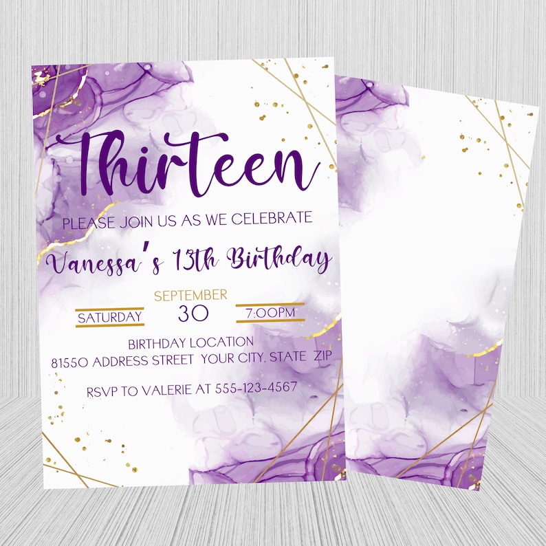Editable Purple Birthday Invitation, Purple Lover, Purple and Gold ...
