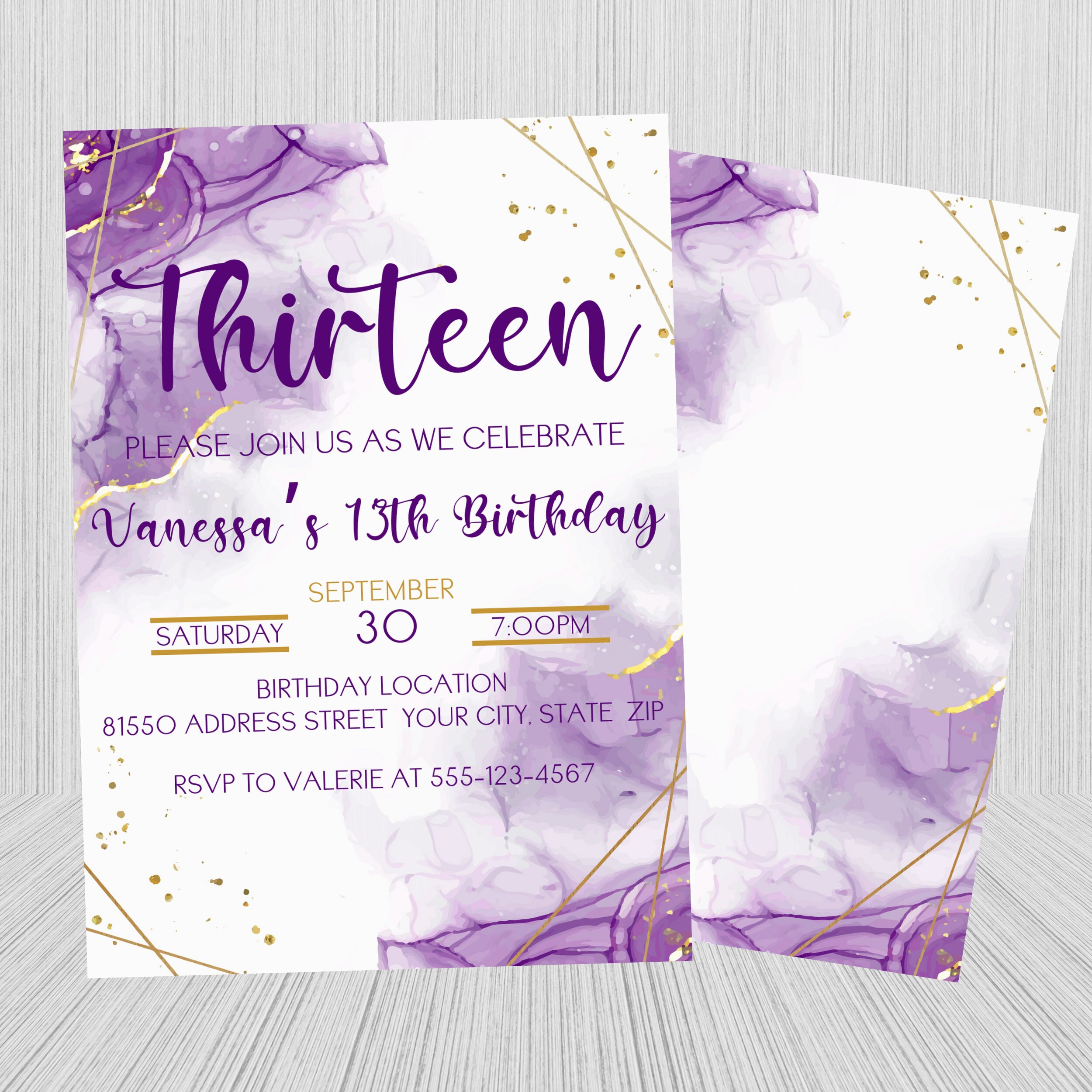 Editable Purple Birthday Invitation, Purple Lover, Purple and Gold ...