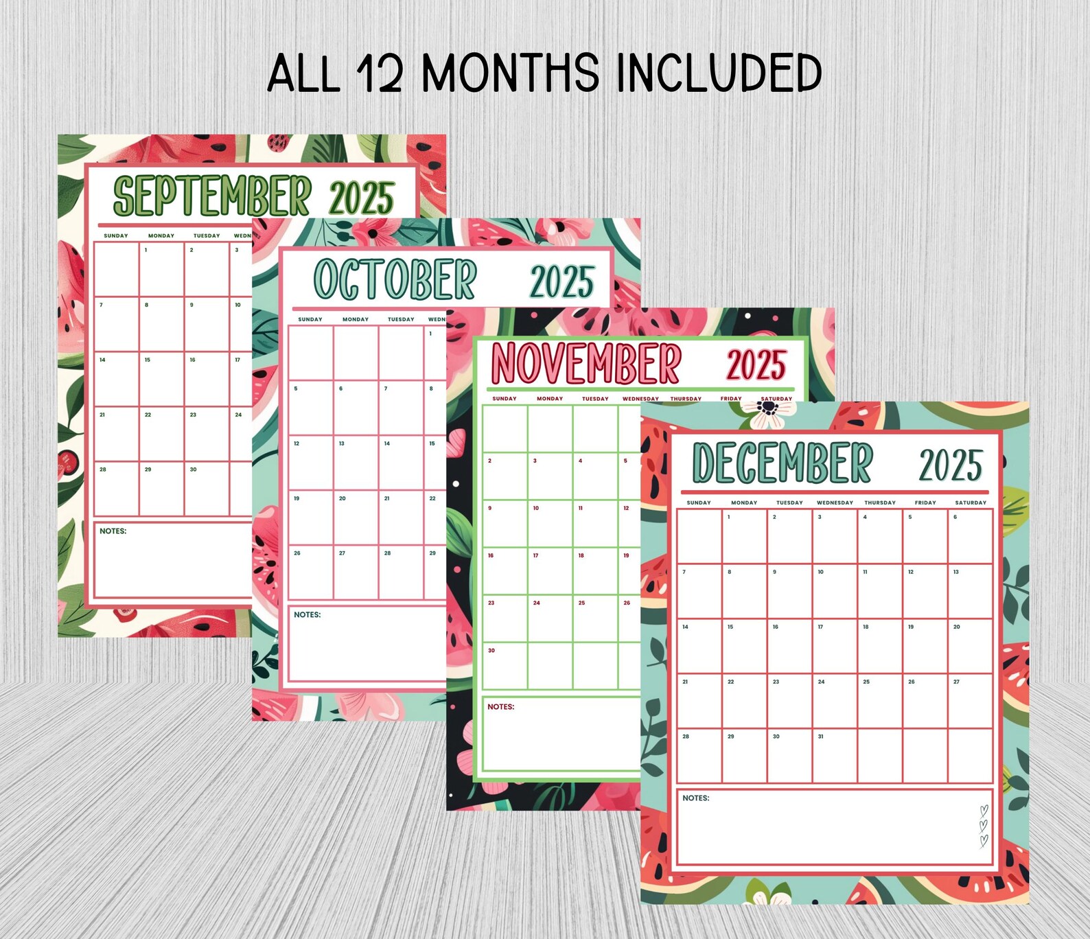 Watermelon Calendar, 2025 Calendar Planner, Monthly Planner, Digital ...