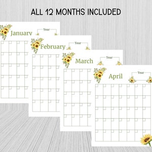 Sunflower Undated Monthly Planner, Digital Planner, Printable Planner ...
