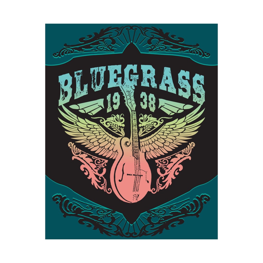 Bluegrass Glow Premium Wall Art Print, Bluegrass Music, Mandolin Wings ...