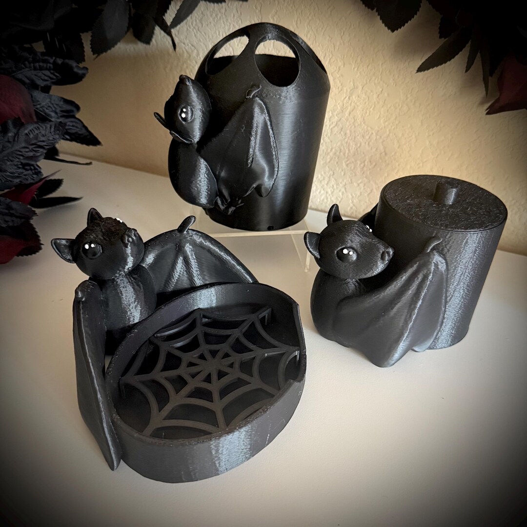 Black Bat Bathrrom Organizer Accessory Set 3D Printed Toothbrush Holder ...