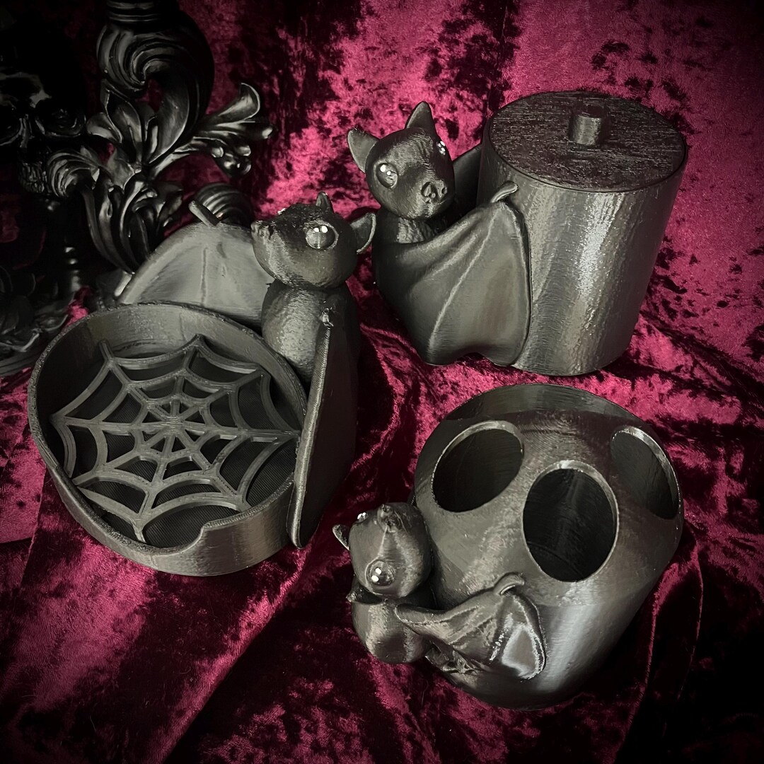 Black Bat Bathrrom Organizer Accessory Set 3D Printed Toothbrush Holder ...