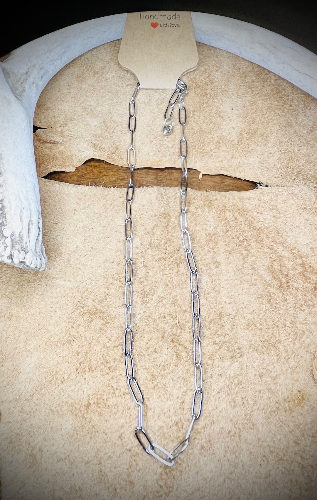 15” Stainless Steel Paper Clip Stainless Steel Chain With Small Heart ...