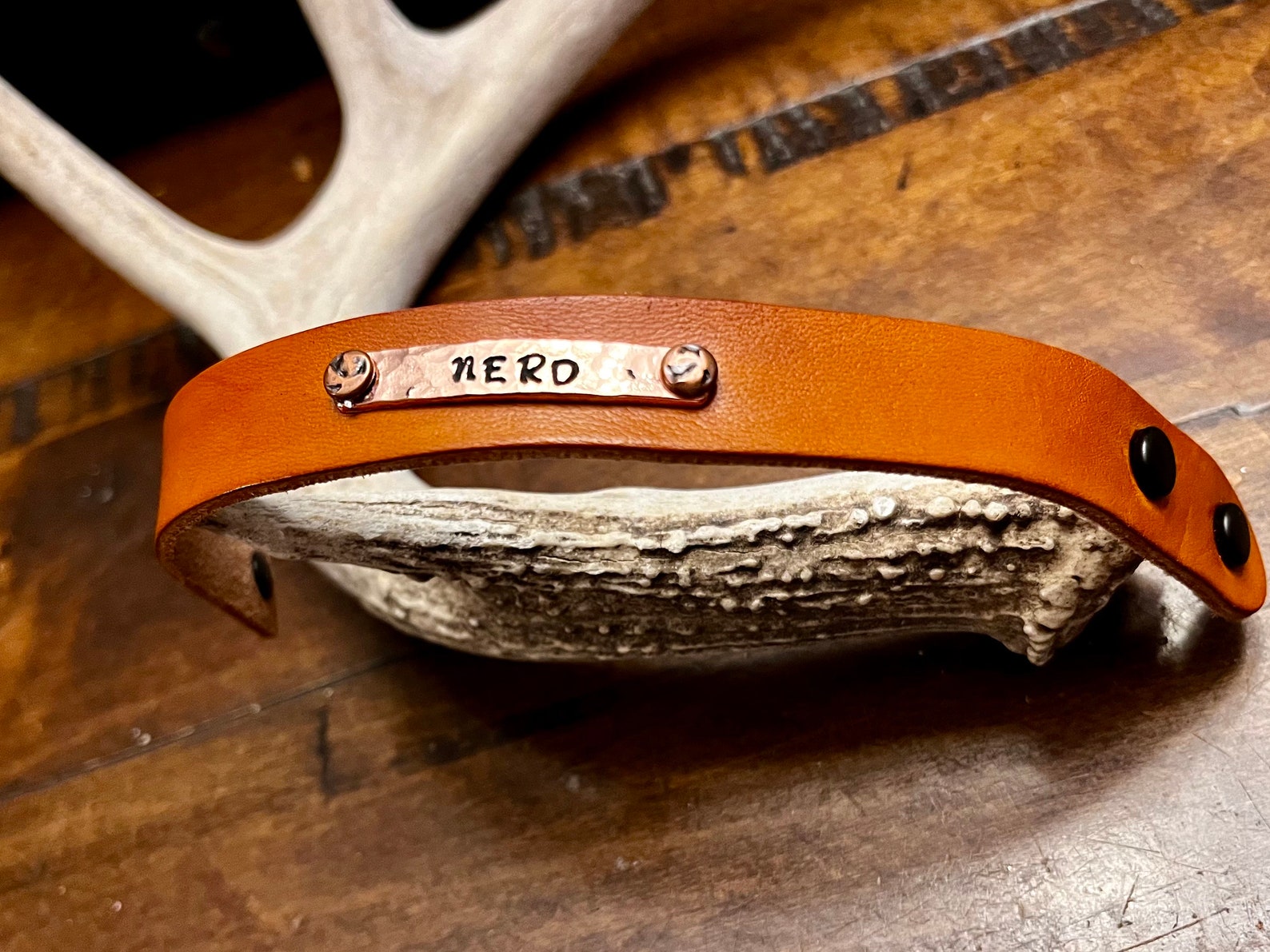 Brown Leather Bracelet With “nerd” Hand Stamped. Adjusts 7.5”-8.5” - Etsy