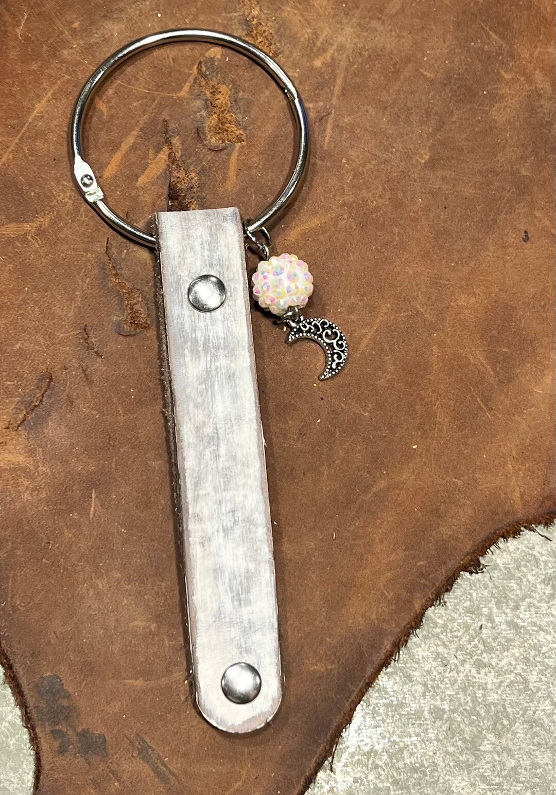 White Distressed Keychain - Etsy