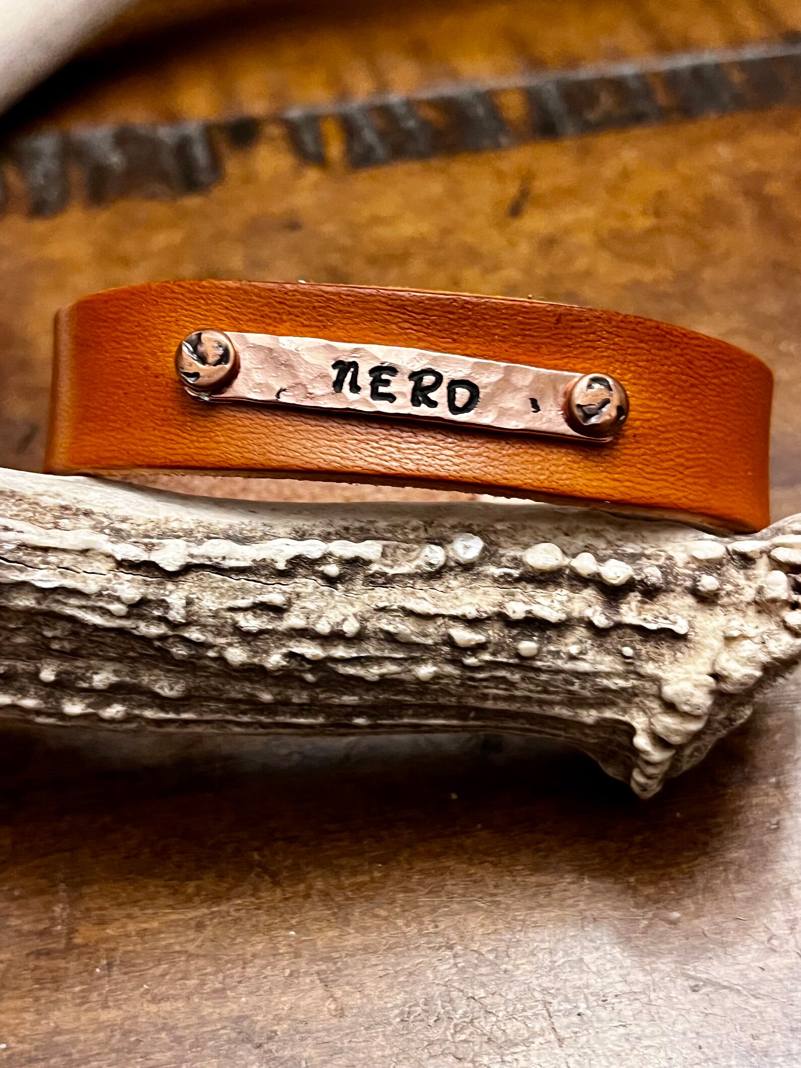 Brown Leather Bracelet With “nerd” Hand Stamped. Adjusts 7.5”-8.5” - Etsy