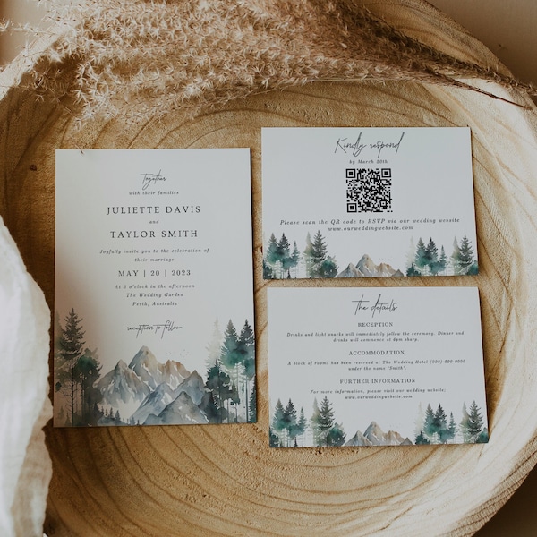 Rustic Wedding Invitation With Qr Code - Etsy