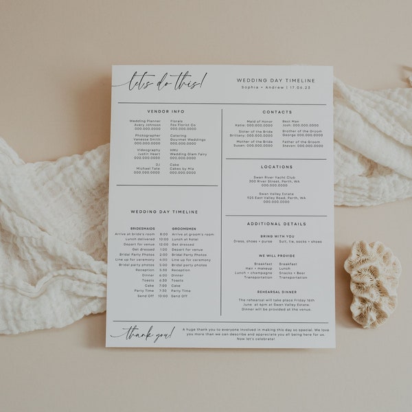 Detailed Wedding Itinerary Template - Etsy
