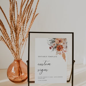 Boho Floral Wedding Sign Template: Editable Printable (digital Download ...