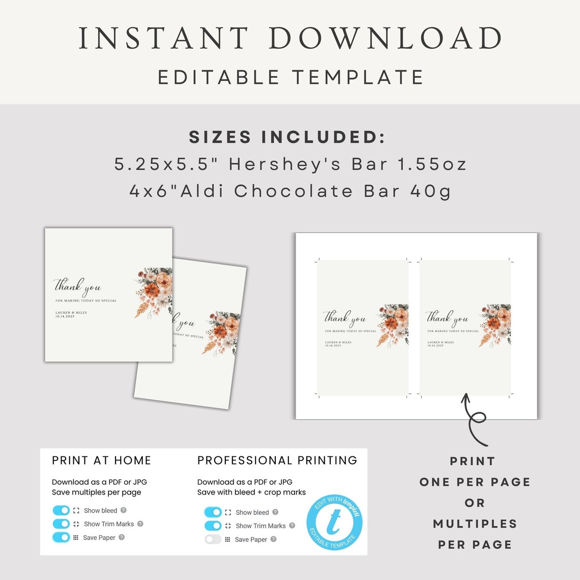 Printable Candy Bar Wrapper Editable Template Boho Fall - Etsy
