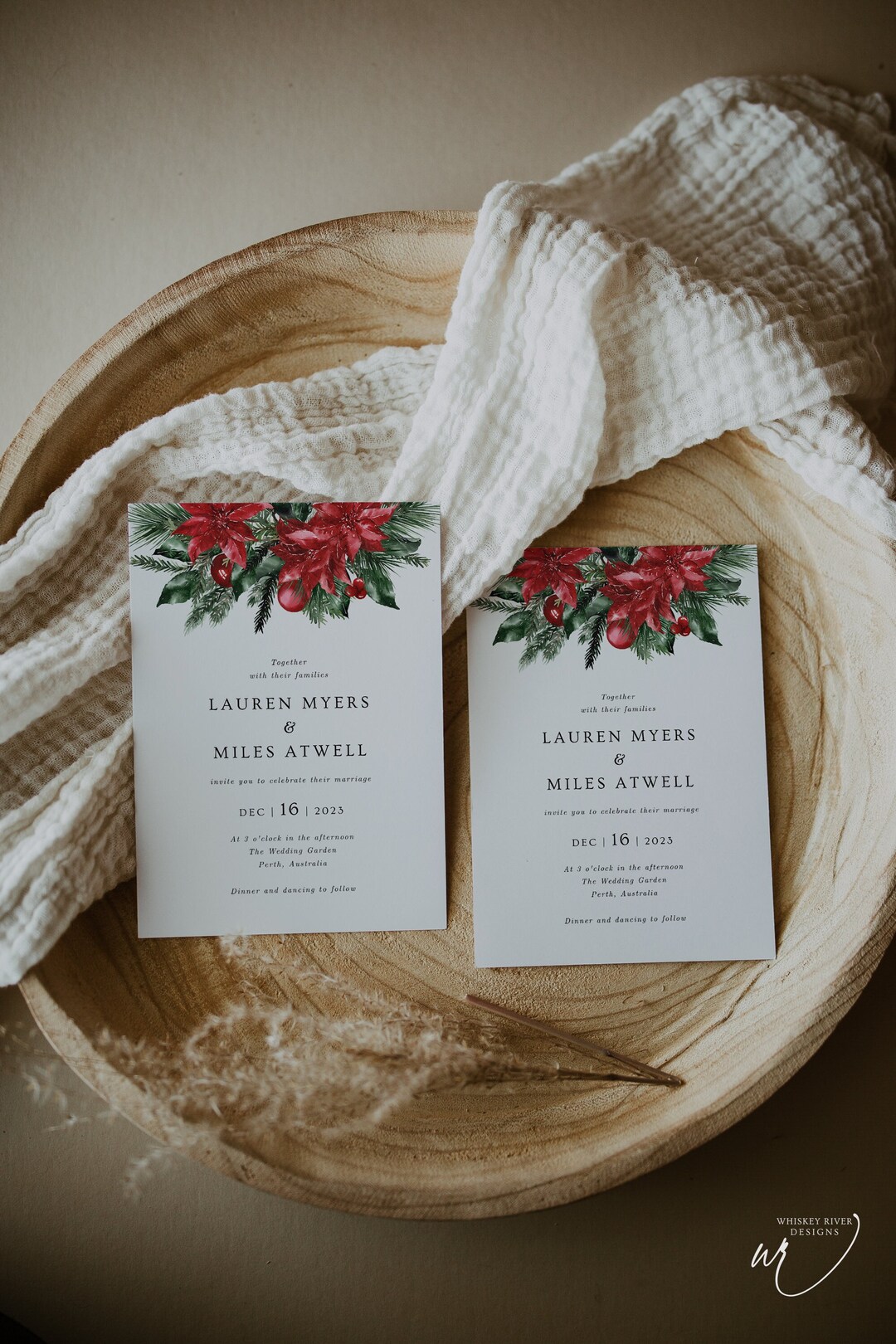 Christmas Wedding Invitation, Editable Template, Christmas Floral ...