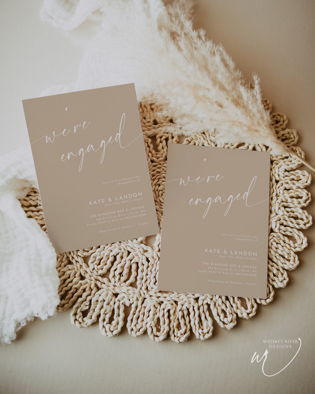 Beige Engagement Party Invitation: Minimalist Modern Template (instant ...