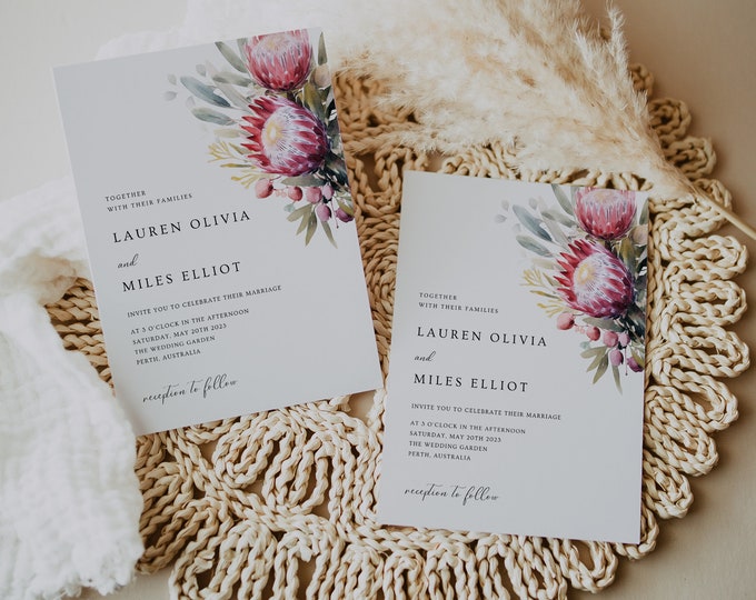 EDITABLE Wedding Invitation Native Flower Australian Rustic Minimalist ...