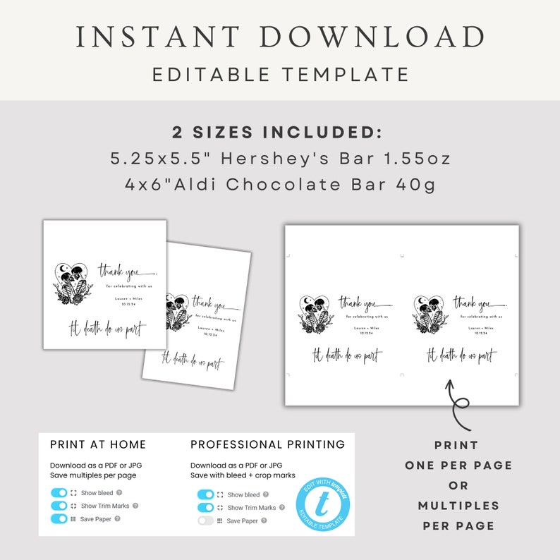 Til Death Do Us Part Candy Bar Wrapper, Wedding Favor (editable ...