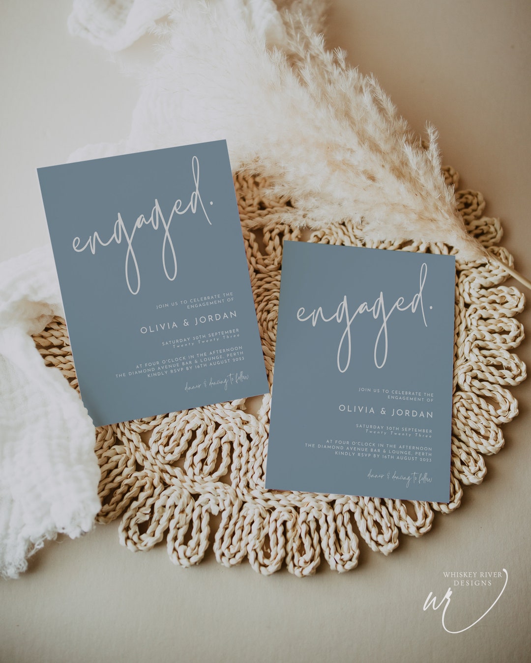 Dusty Blue Engagement Party Invitation: Minimalist Template (instant ...