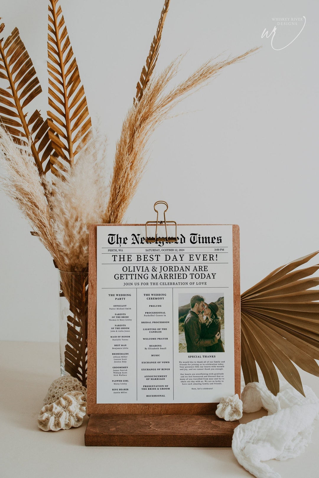 Newsletter Wedding Program Template, Editable Newspaper Program ...