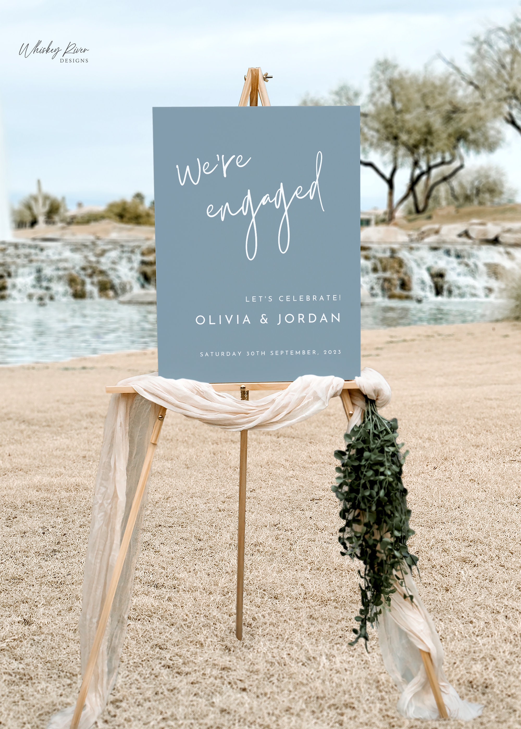 Dusty Blue Engagement Party Welcome Sign: Editable Template (digital ...