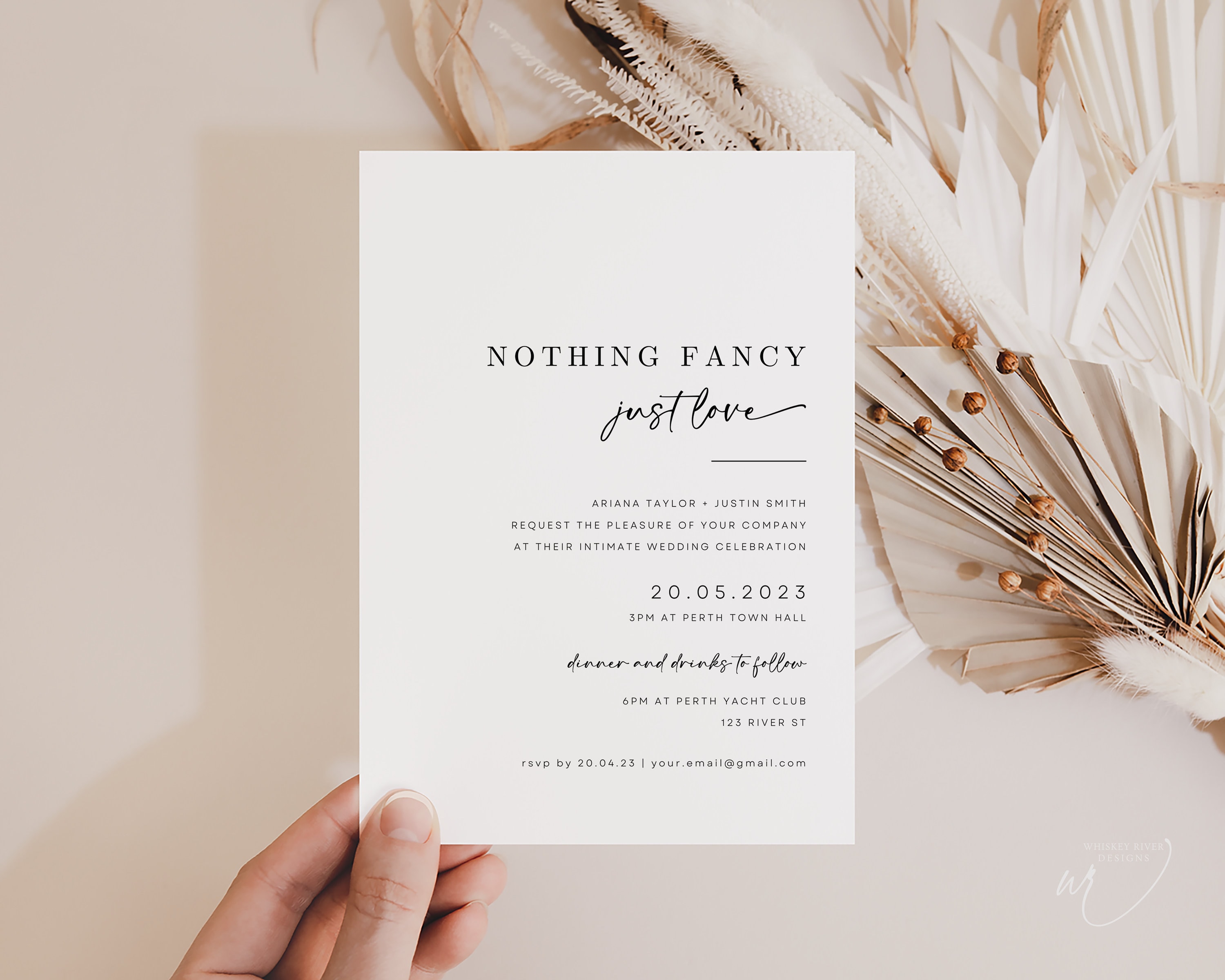 Intimate Wedding Invitation Template, Instant Download, Editable ...
