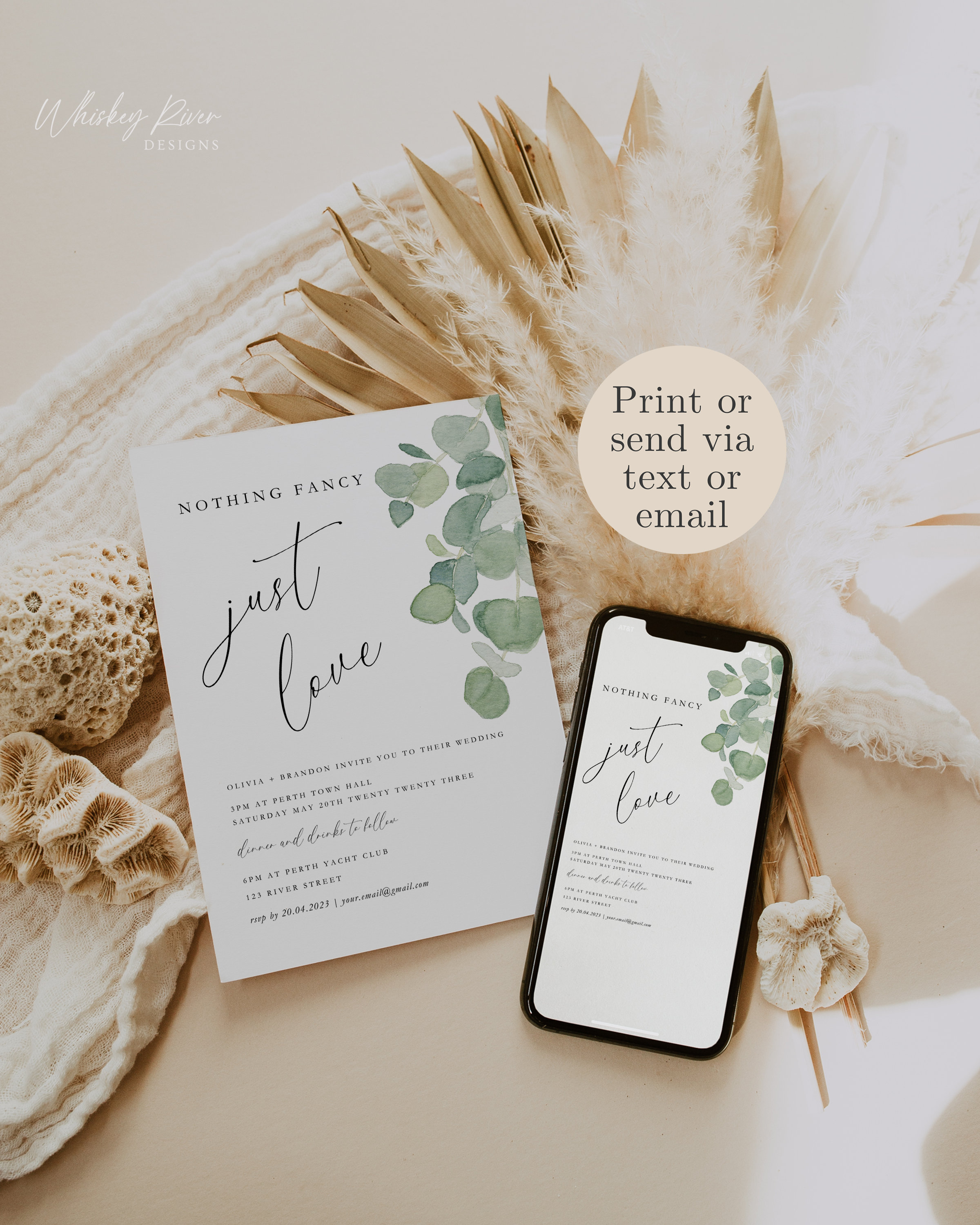 Intimate Wedding Invitation Template, Instant Download, Editable ...