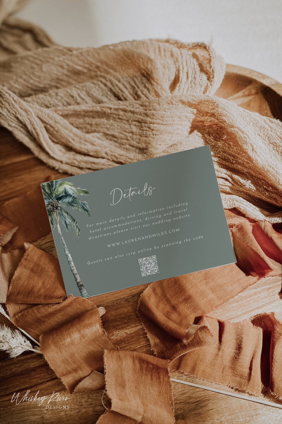 Palm Beach Wedding Details Card With QR Code (editable Template) - Etsy