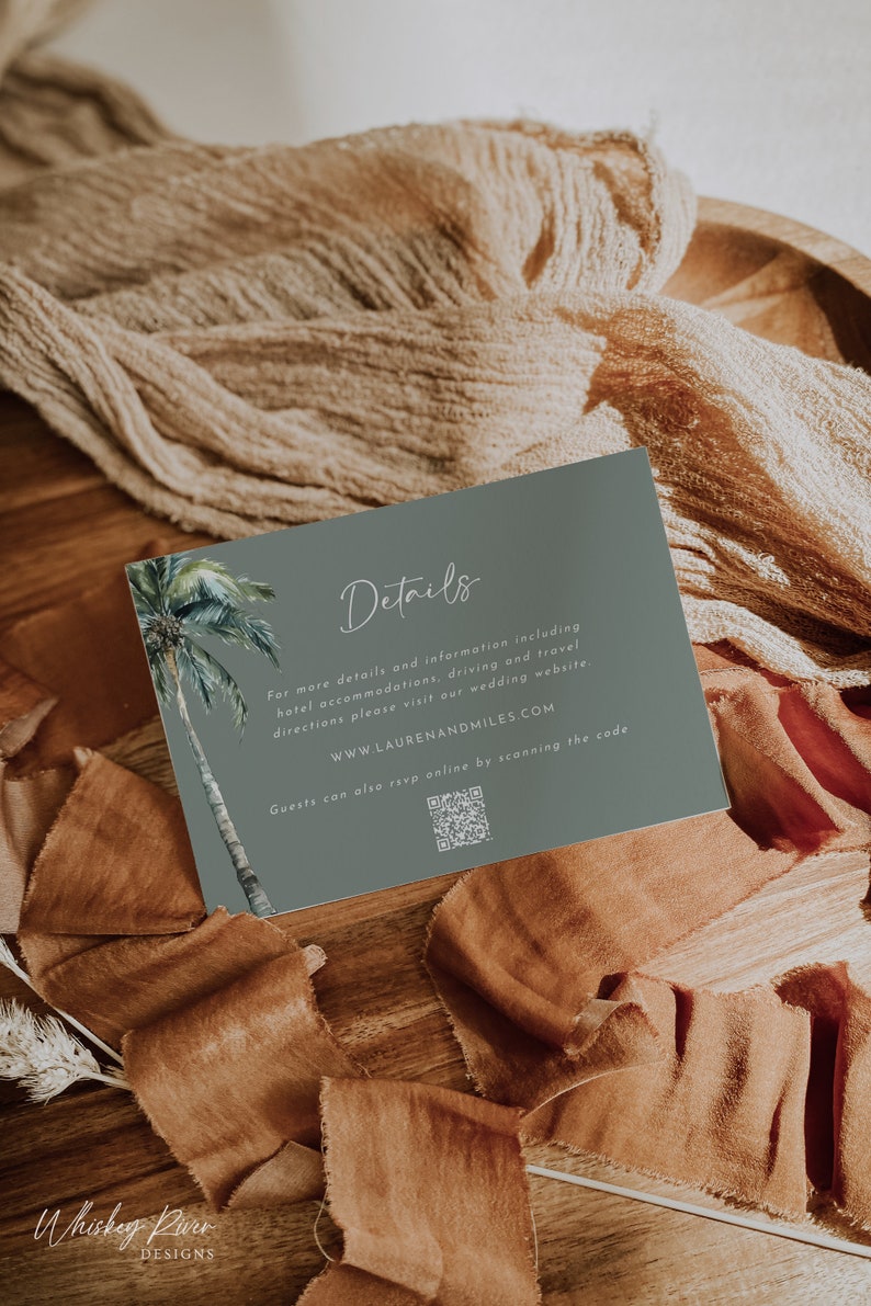 Palm Beach Wedding Details Card With QR Code (editable Template) - Etsy