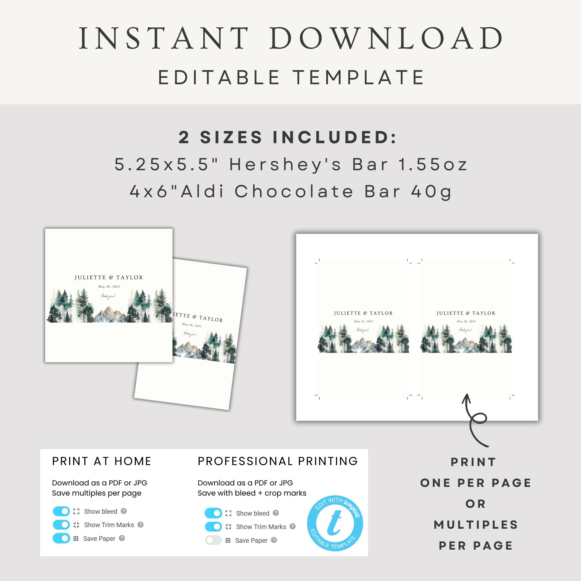 Mountain Pine Candy Bar Wrapper Editable Template Rustic - Etsy