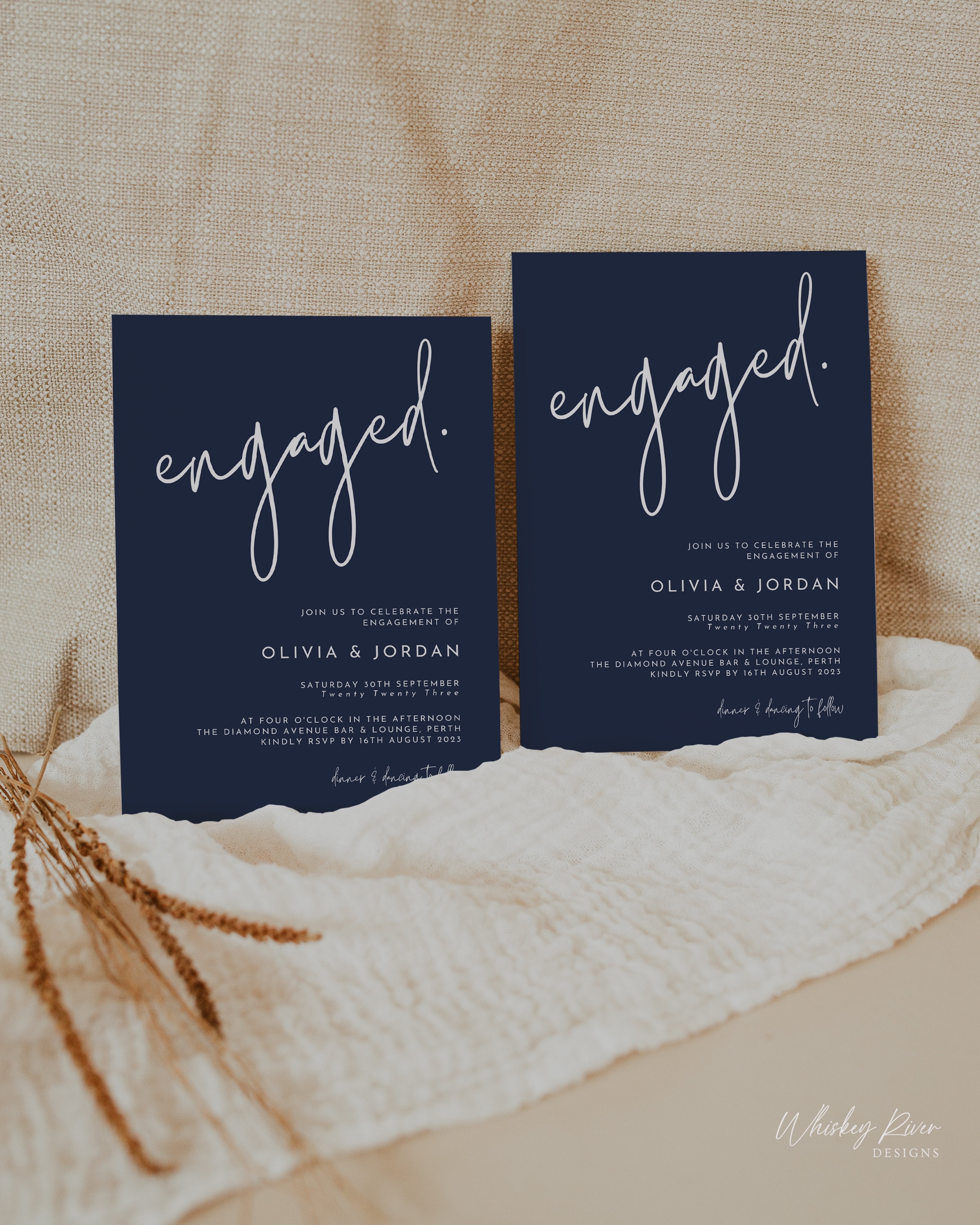 Navy Blue Engagement Party Invitation, Editable Template, Instant ...