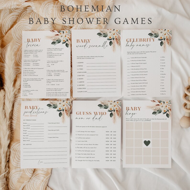 Boho Baby Shower Games, Floral Baby Shower Games, Fun Baby Shower Games ...