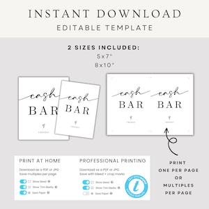 Minimalist Cash Bar Wedding Sign: Editable Template (instant Download ...