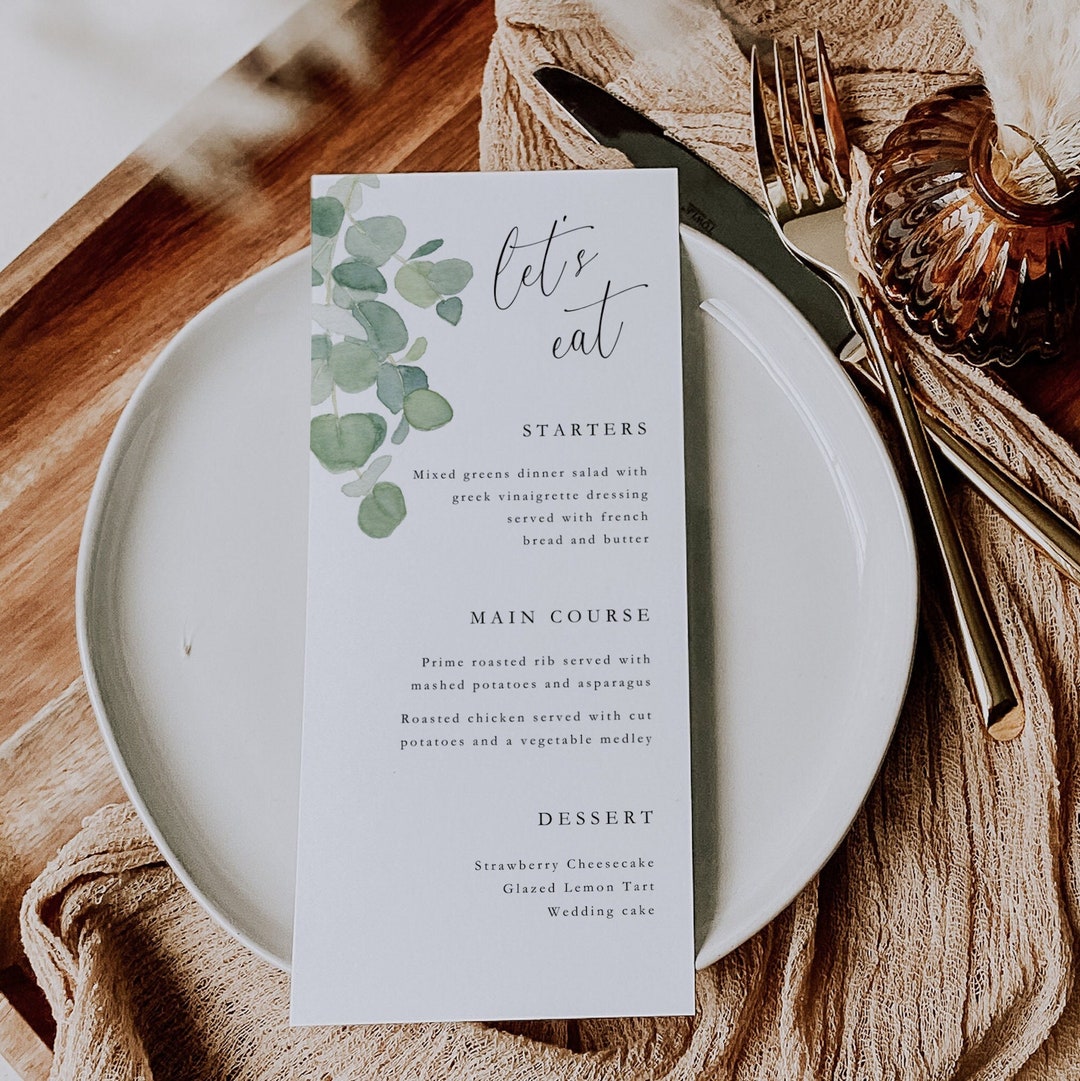 Greenery Wedding Dinner Menu Template INSTANT DOWNLOAD Editable ...