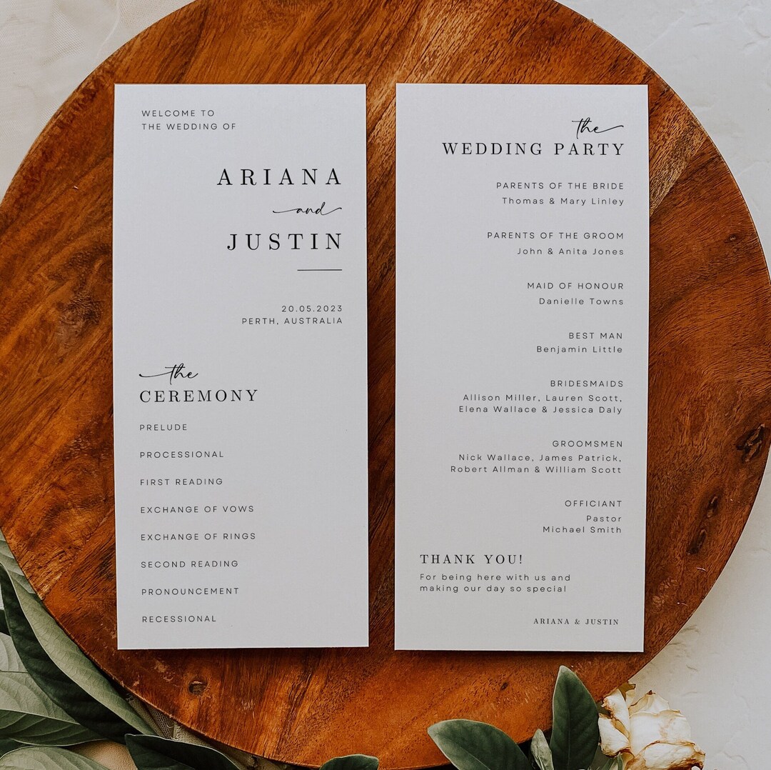 Minimalist Wedding Program Template INSTANT DOWNLOAD Editable, Modern ...