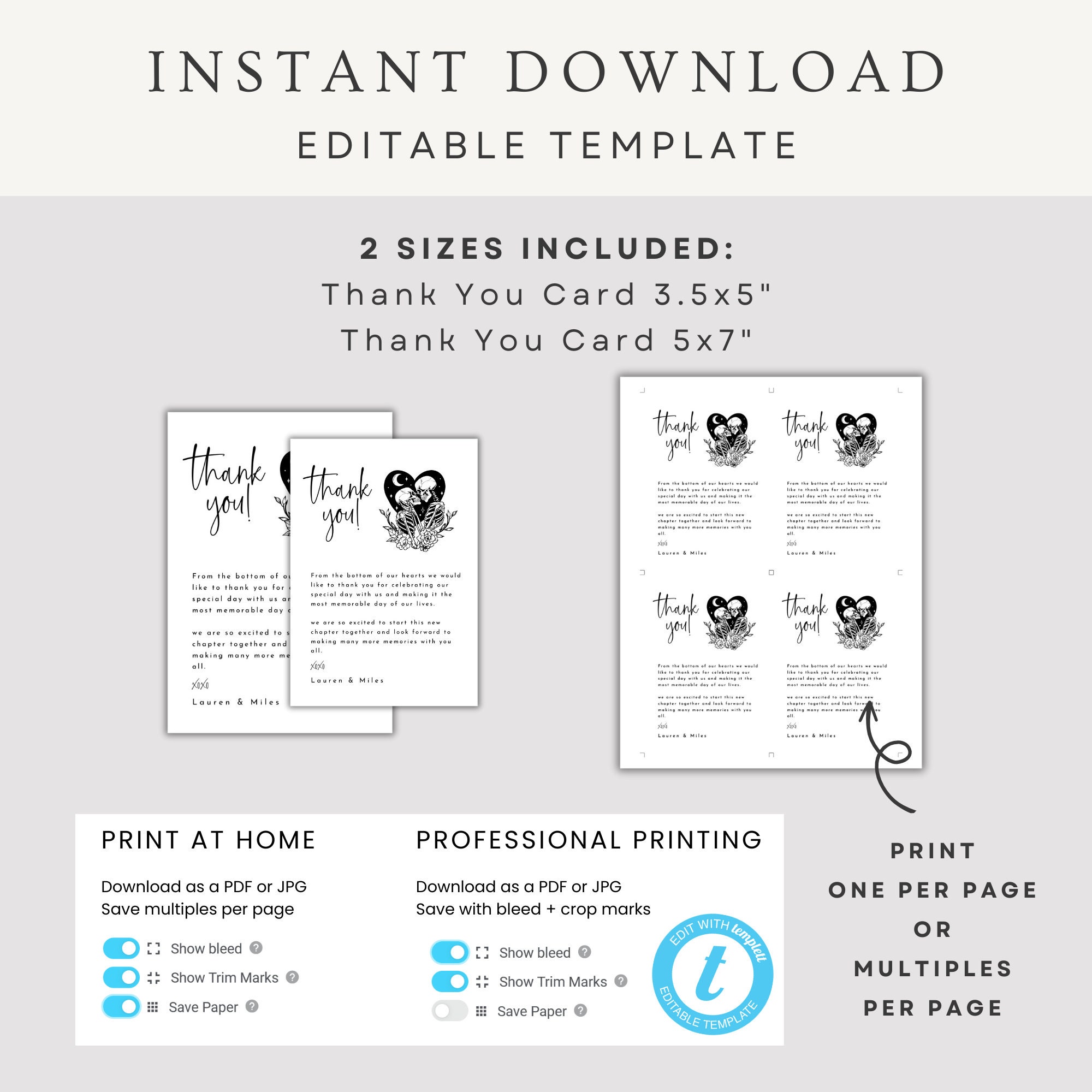 Gothic Wedding Thank You Note, Editable Template, the Lovers Wedding ...