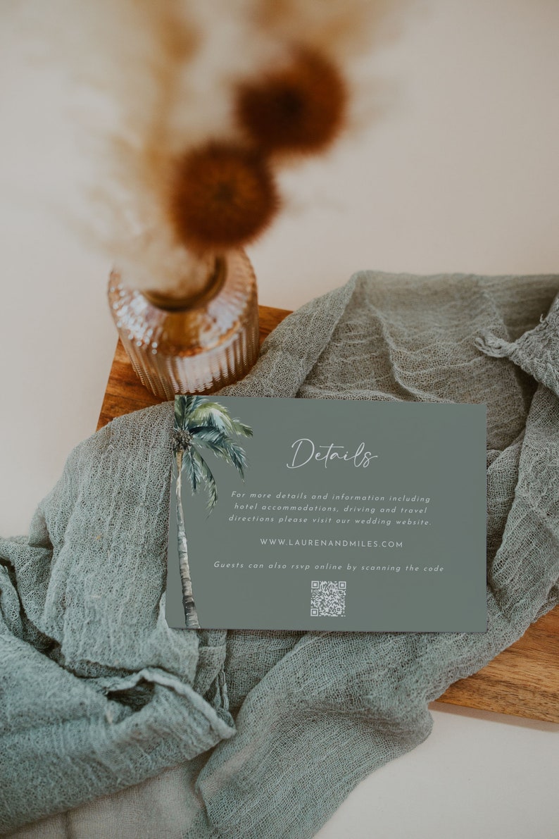 Palm Beach Wedding Details Card With QR Code (editable Template) - Etsy