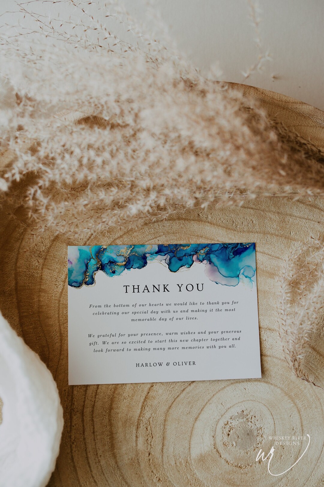 Thank You Note After Wedding, Editable Template, Blue Agate Thank You ...