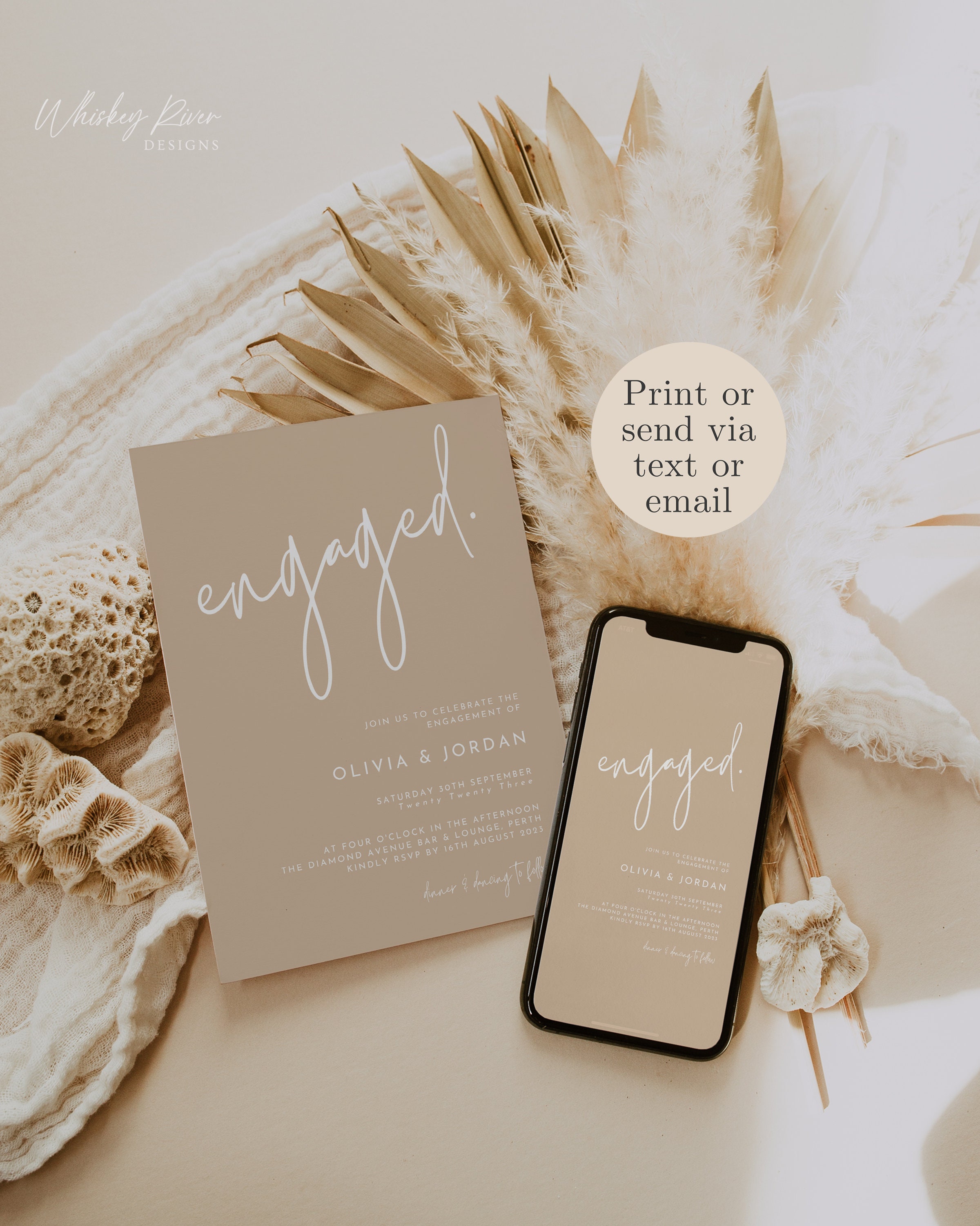 Beige Engagement Party Invitation Editable Template Instant - Etsy