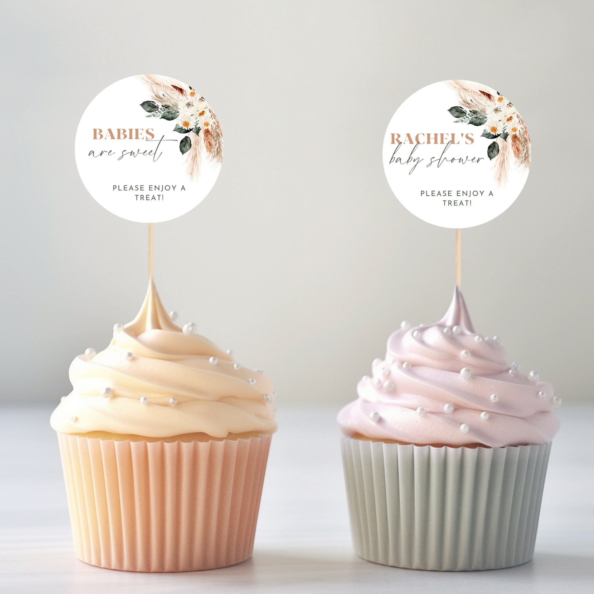 Boho Baby Shower Cupcake Toppers, Editable Template, Gender Neutral ...