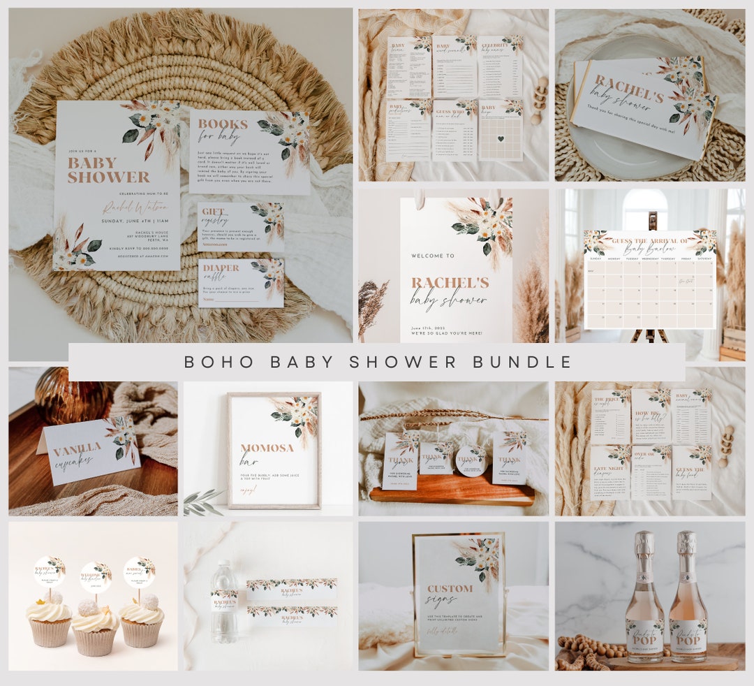 Boho Baby Shower Bundle, Editable Template, Gender Neutral Shower ...