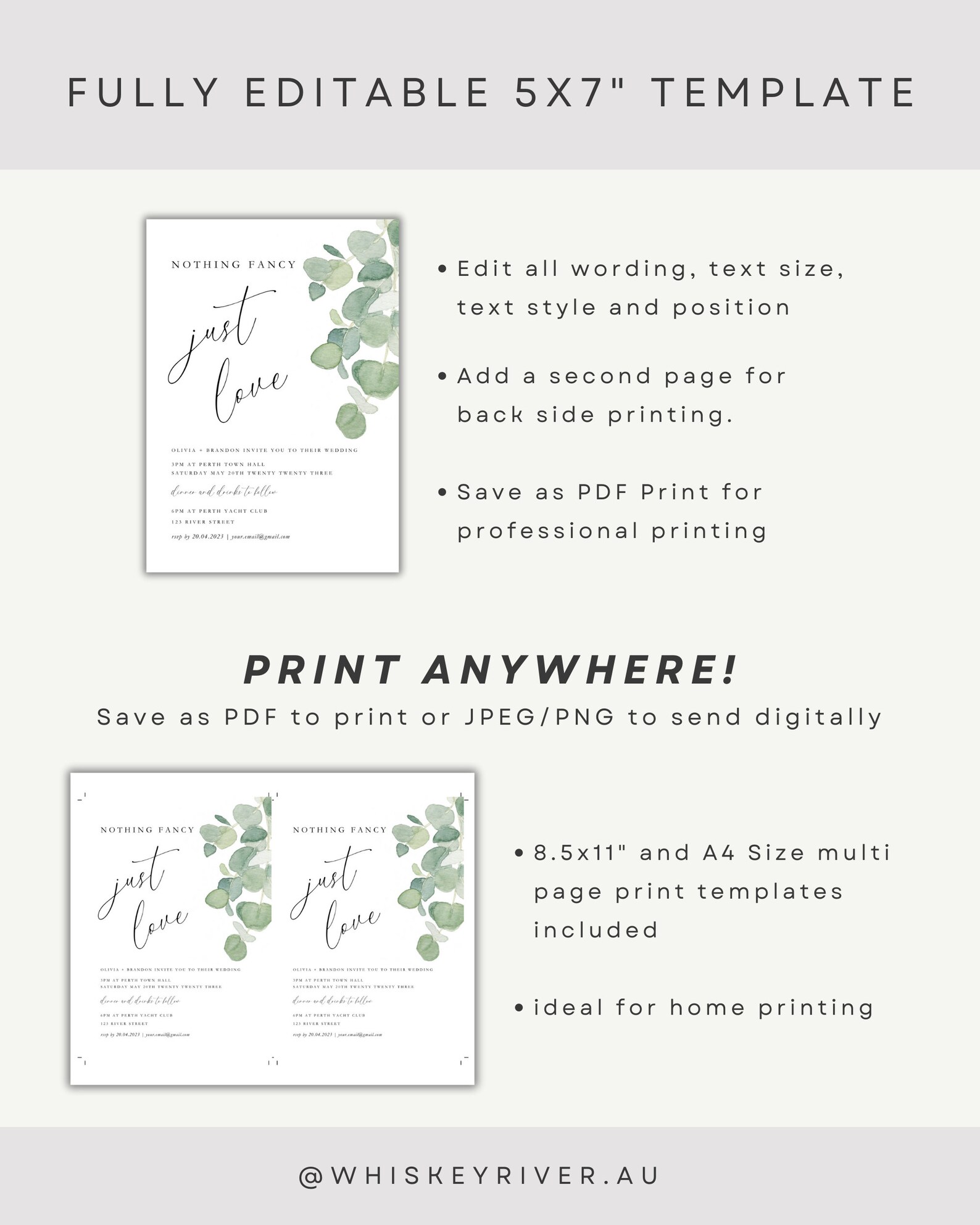 Intimate Wedding Invitation Template, Instant Download, Editable ...