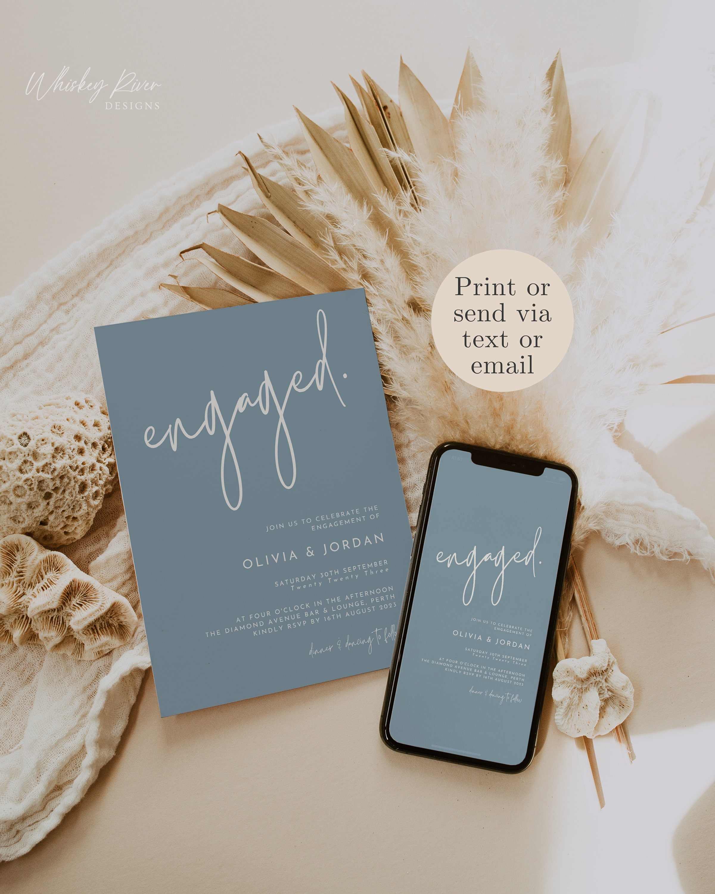 Dusty Blue Engagement Party Invitation Editable Template - Etsy