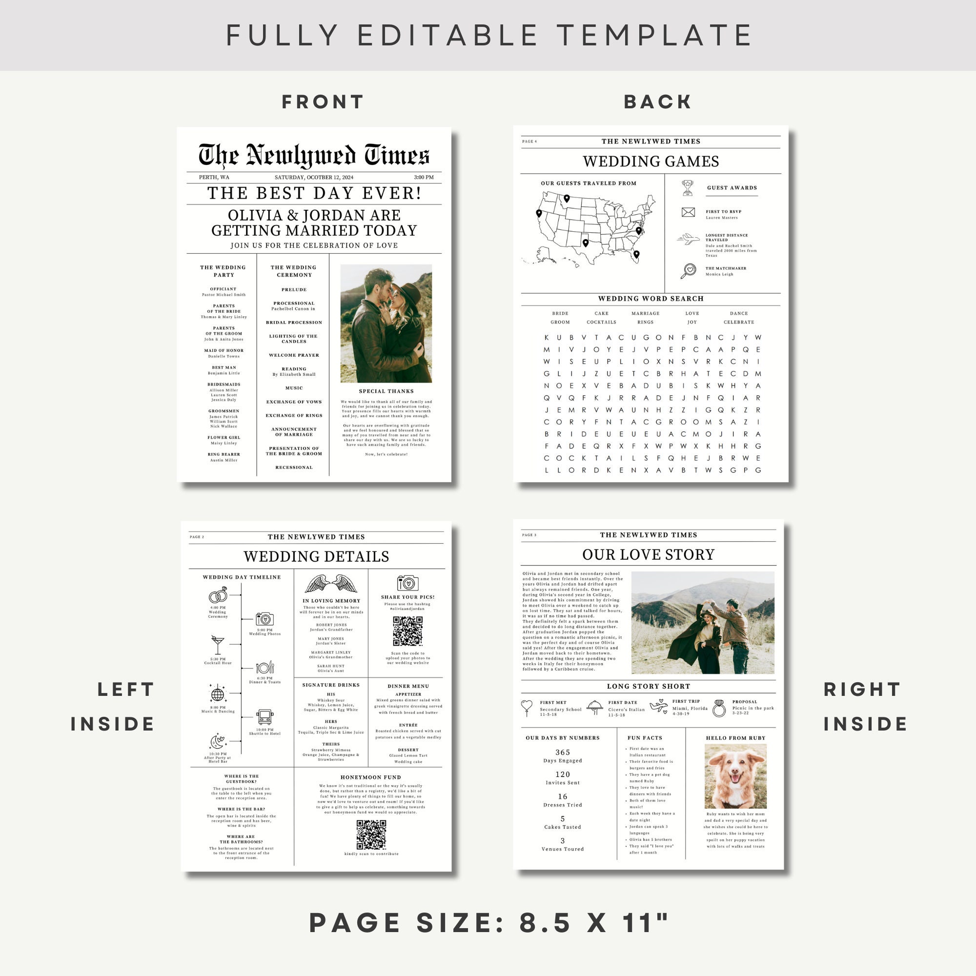 Newsletter Wedding Program Template, Editable Newspaper Program ...
