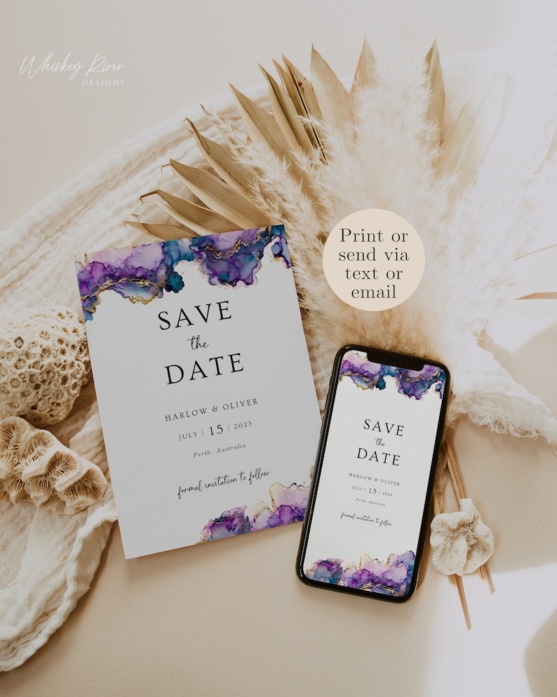 Purple & Blue Wedding Template Set With QR Code, Editable Template ...