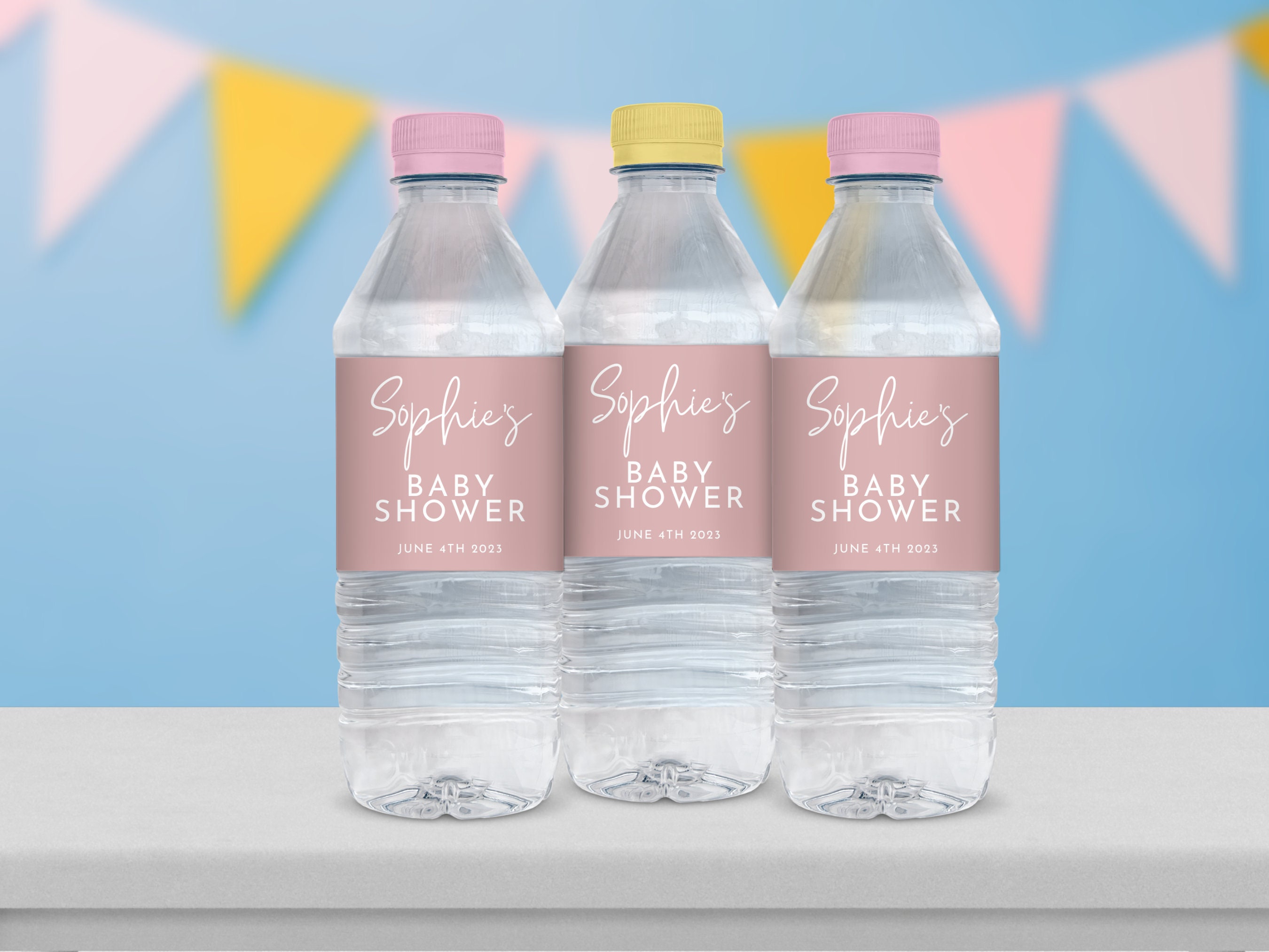 Pink Baby Shower Water Bottle Label: Editable Template (digital ...