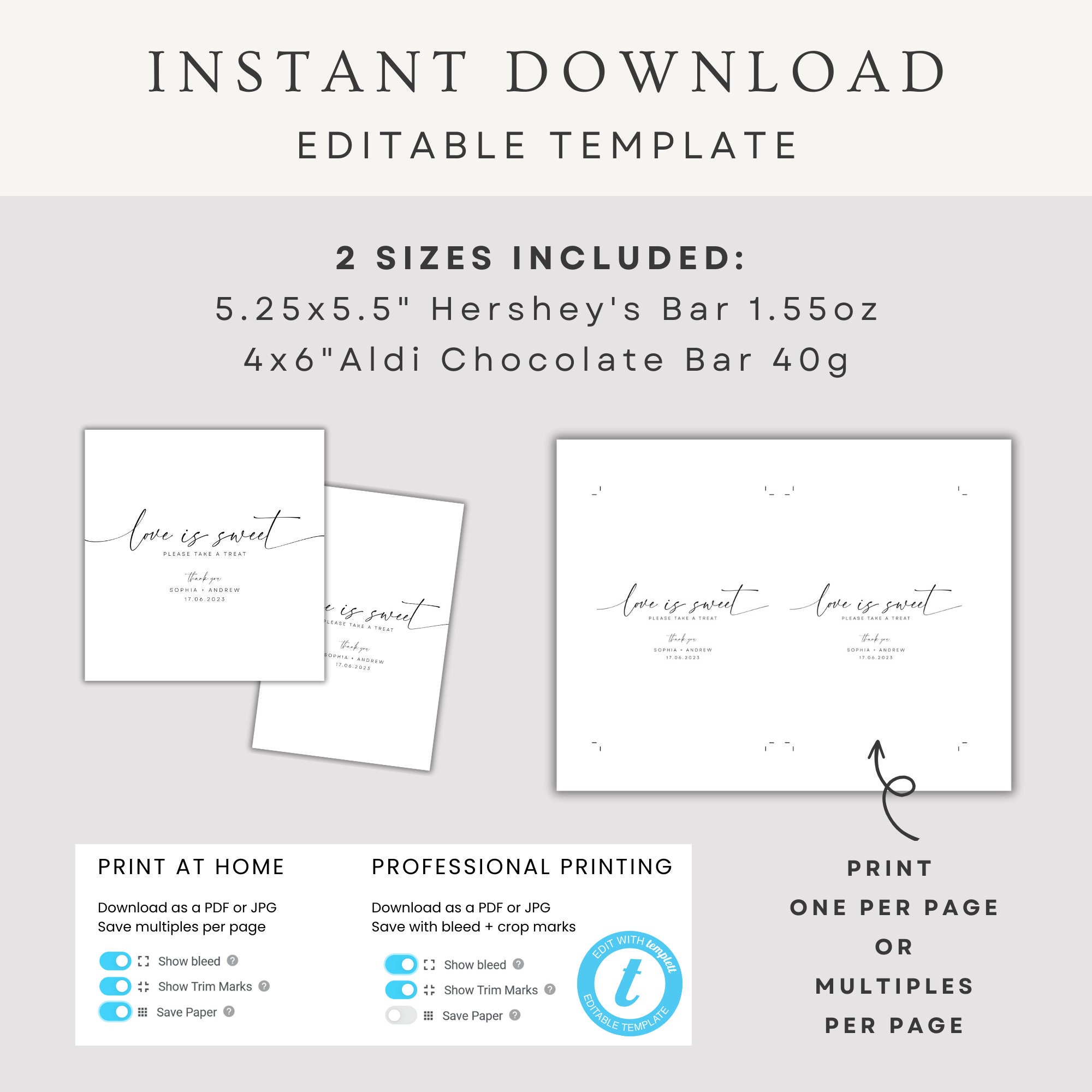 Printable Candy Bar Wrapper Template, Instant Download, Editable ...