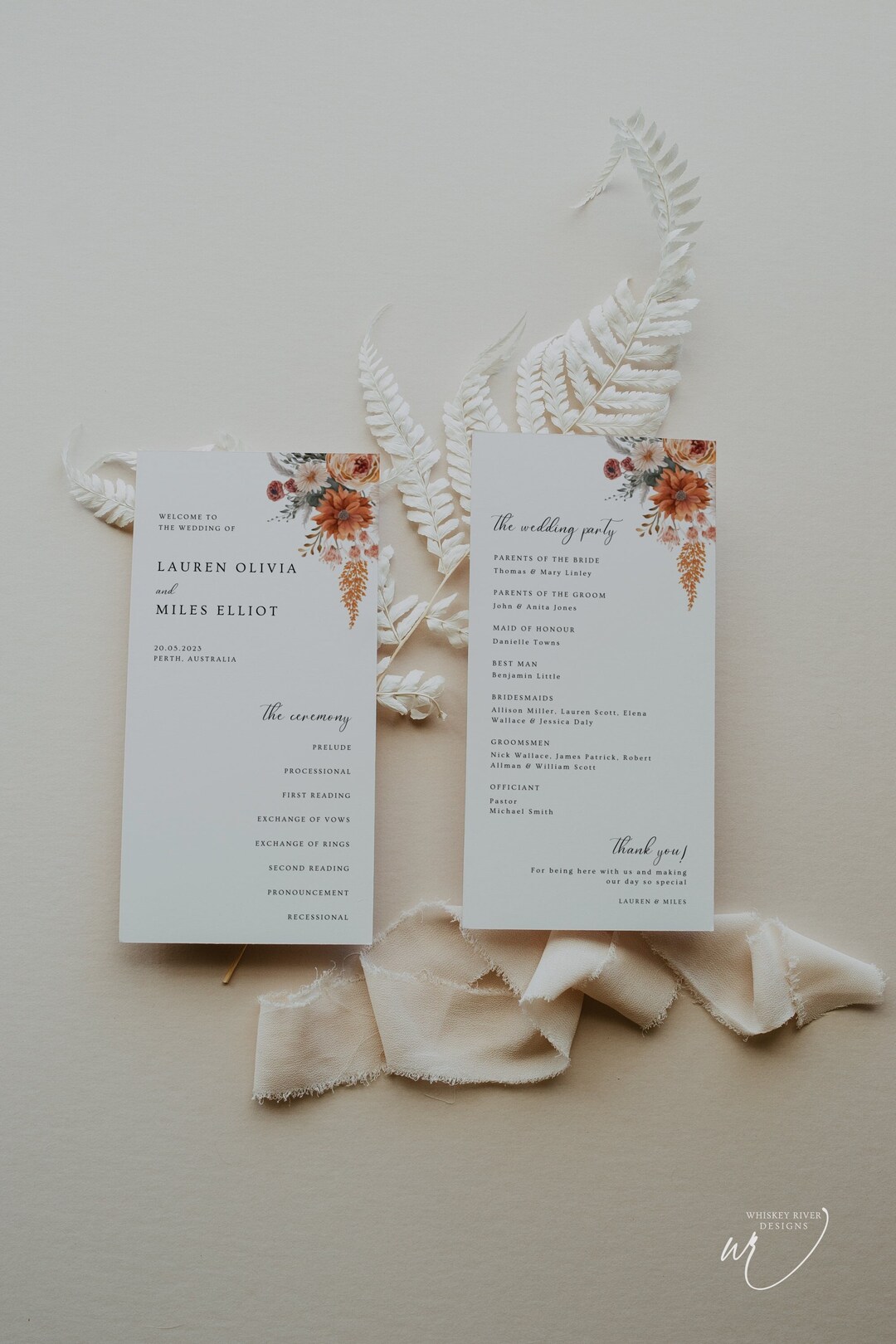 Rustic Floral Wedding Program Template (digital Download) - Etsy